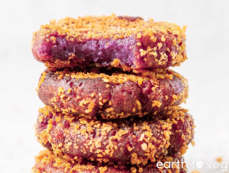 Purple Sweet Potato Pan-Fried Mochi - Earth to Veg