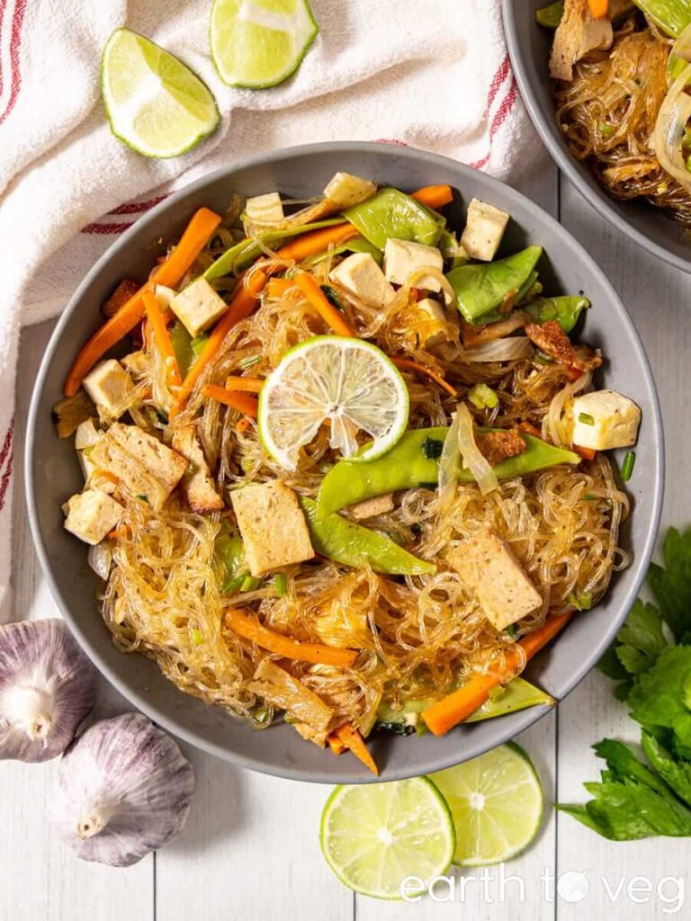 Vegan Pancit Bihon with Tofu and Vegetables - Earth to Veg